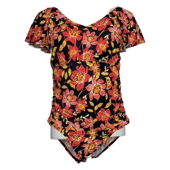 Denim&Co | Swim | Denim Co Swimsuit Sz Beach Vneck Ruffle Sleeve ...